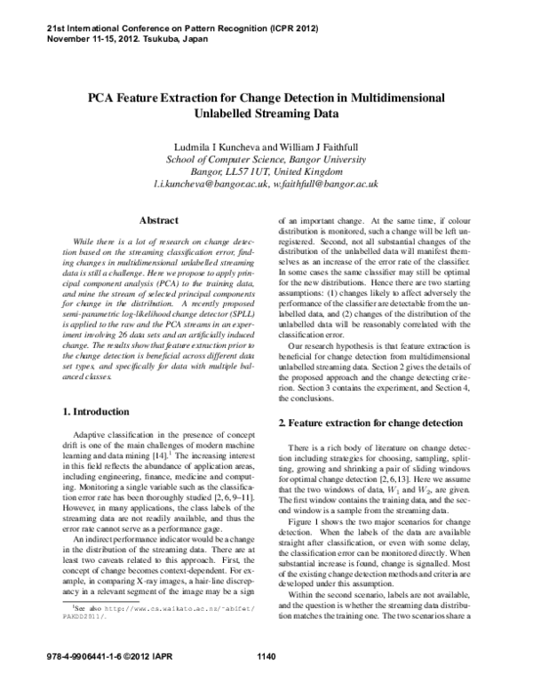 (PDF) PCA feature extraction for change detection in multidimensional unlabeled data