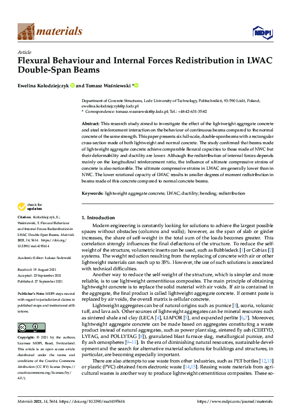 (PDF) Flexural Behaviour and Internal Forces Redistribution in LWAC ...
