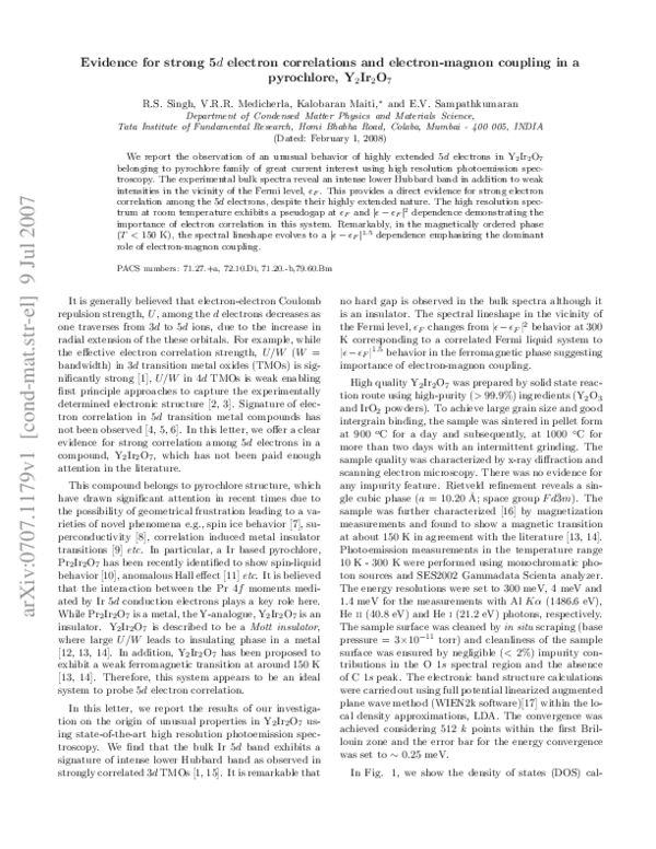 (PDF) Evidence for strong 5d electron correlations and electron-magnon ...