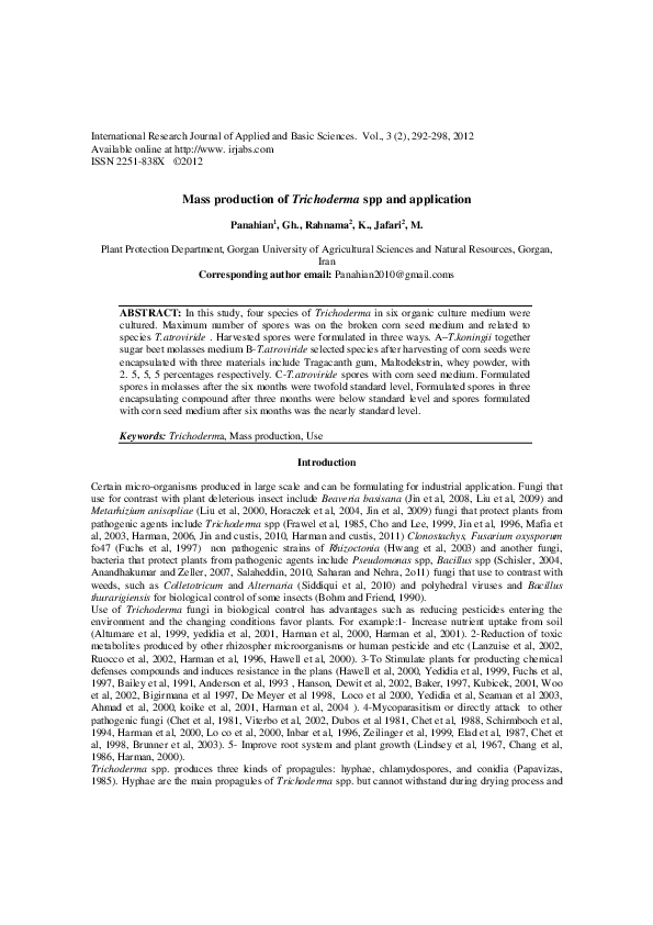 Pdf Mass Production Of Trichoderma Spp And Application