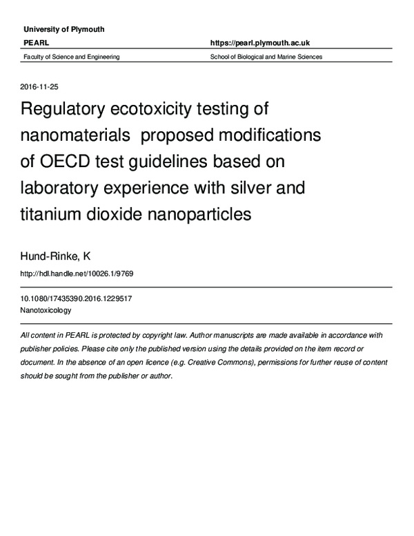 (PDF) Regulatory Ecotoxicity Testing of Nanomaterials – Proposed ...