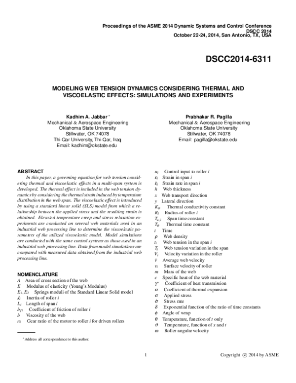 (PDF) MODELING WEB TENSION DYNAMICS CONSIDERING THERMAL AND ...