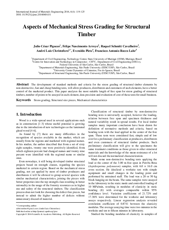 (PDF) Aspects of Mechanical Stress Grading for Structural Timber