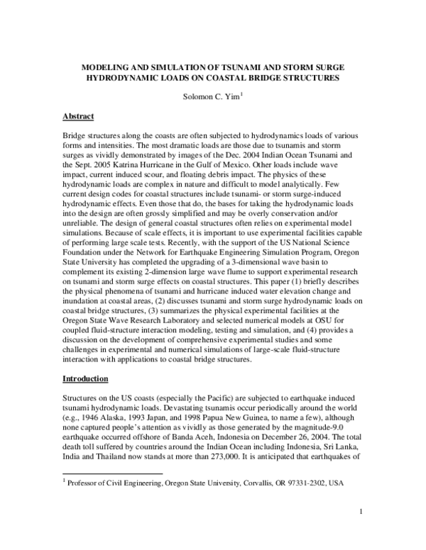 (PDF) Modeling and simulation of tsunami and storm surge hydrodynamic loads on coastal bridge ...