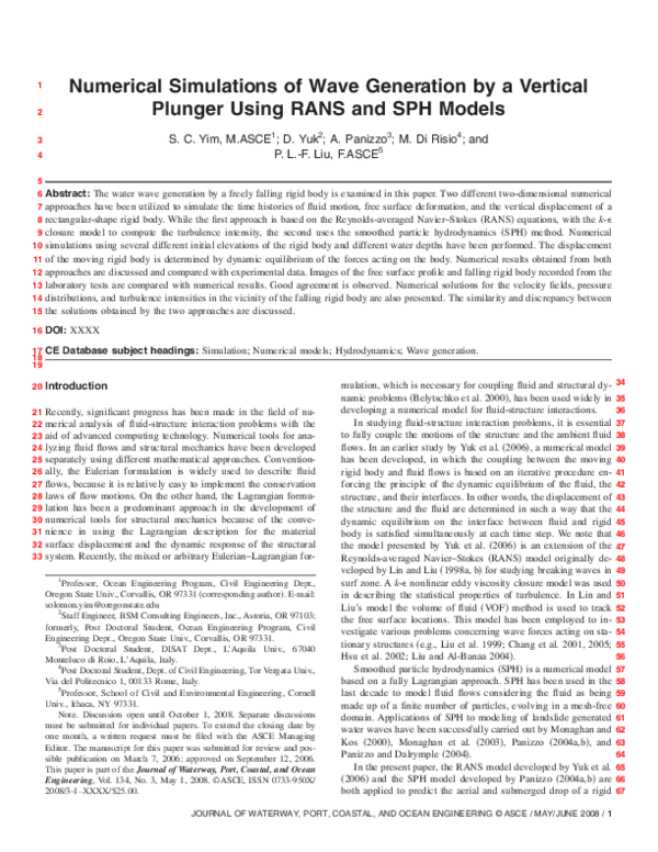(PDF) Numerical Simulations of Wave Generation by a Vertical Plunger ...