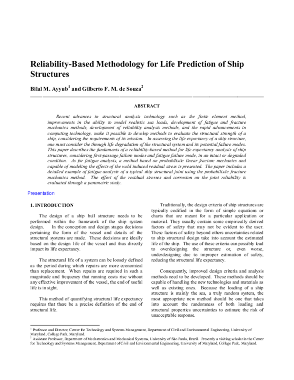 (PDF) Reliability-Based Methodology for Life Prediction of Ship Structures
