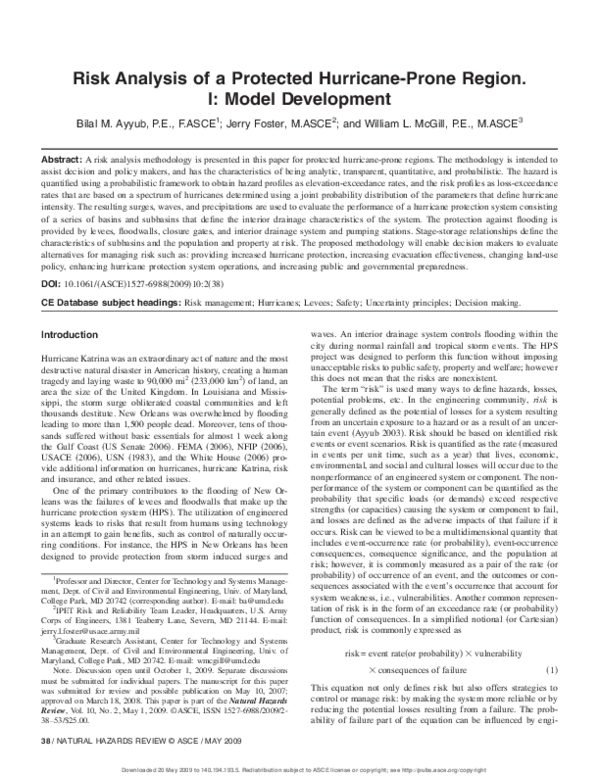 (PDF) Risk Analysis of a Protected Hurricane-Prone Region. I: Model ...