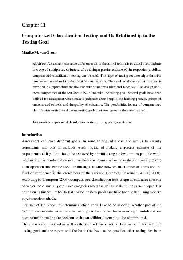 Pdf Computerized Classification Testing And Its Relationship To The Testing Goal 