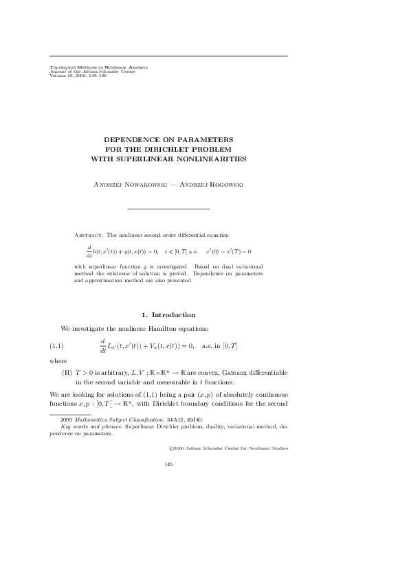 (PDF) Dependence on parameters for the Dirichlet problem with superlinear nonlinearities