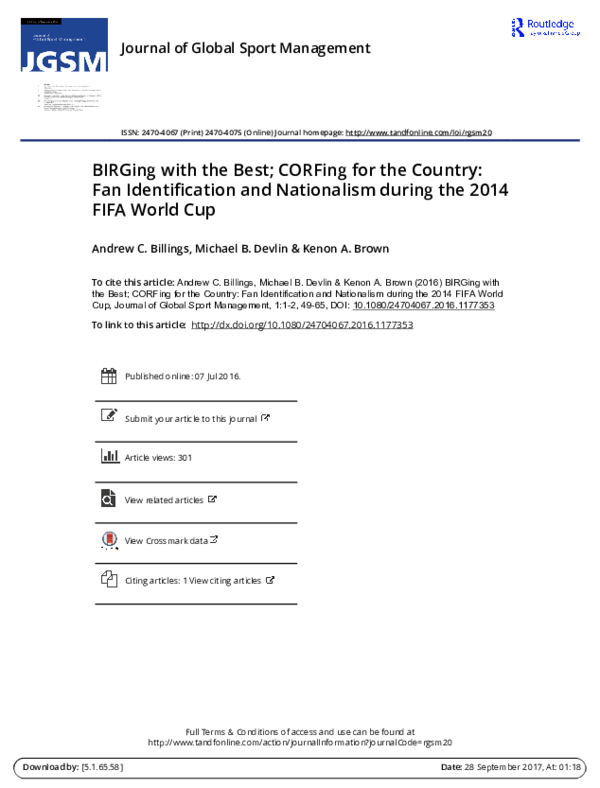 (PDF) BIRGing with the Best; CORFing for the Country: Fan ...