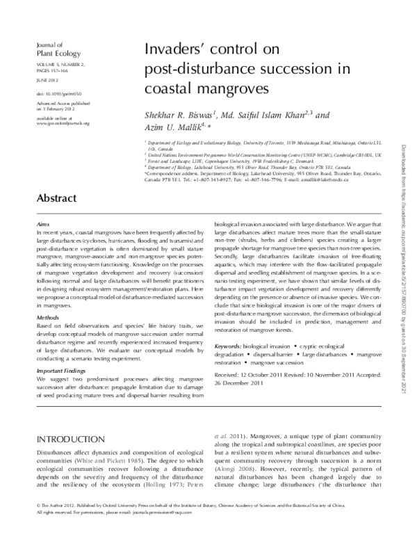 (PDF) Invaders' control on post-disturbance succession in coastal mangroves