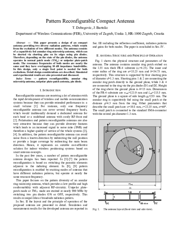 Pdf Miniaturized Switchless Pattern Reconfigurable Antenna Utilizing