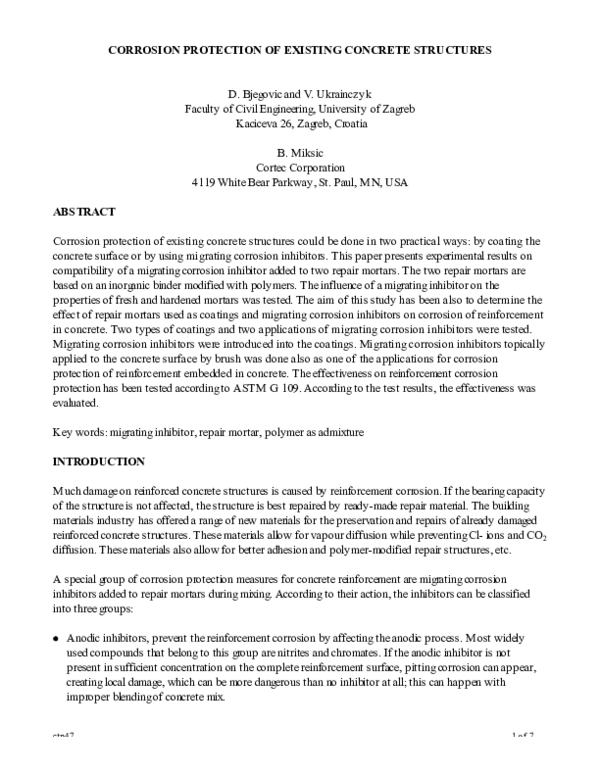 (PDF) Corrosion Protection of Existing Concrete Structures