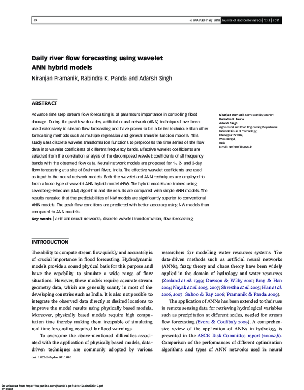 (PDF) Daily river flow forecasting using wavelet ANN hybrid models