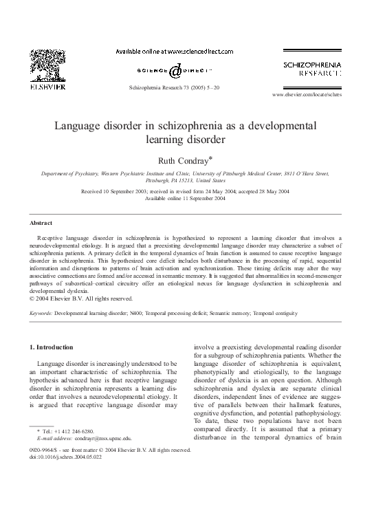 (PDF) Language disorder in schizophrenia as a developmental learning ...
