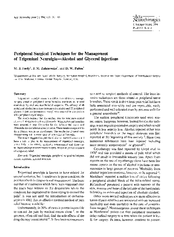 (PDF) Peripheral surgical techniques for the management of trigeminal ...