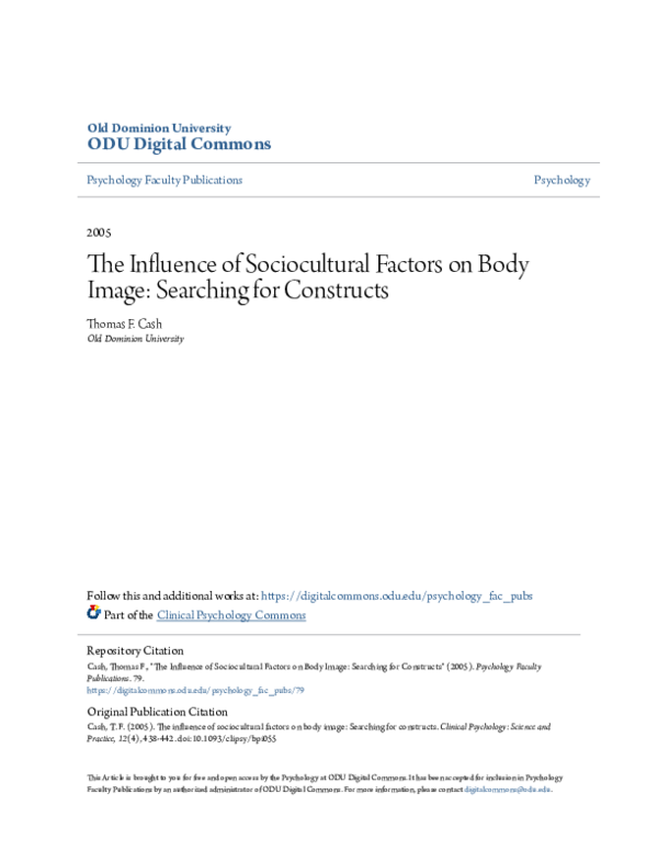 (PDF) The Influence of Sociocultural Factors on Body Image: A Meta‐Analysis