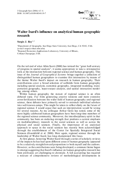 (PDF) Walter Isard?s influence on analytical human geographic research ...