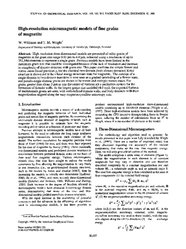 (PDF) High-resolution micromagnetic models of fine grains of magnetite