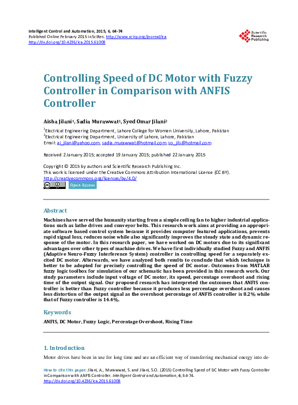 Pdf Controlling Speed Of Dc Motor With Fuzzy Controller In Comparison