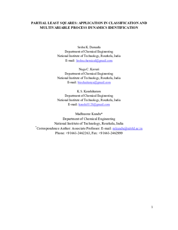 (PDF) Partial least squares: application in classification and multivariable process dynamics ...