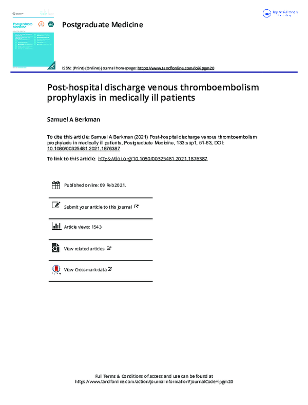(PDF) Post-hospital discharge venous thromboembolism prophylaxis in medically ill patients