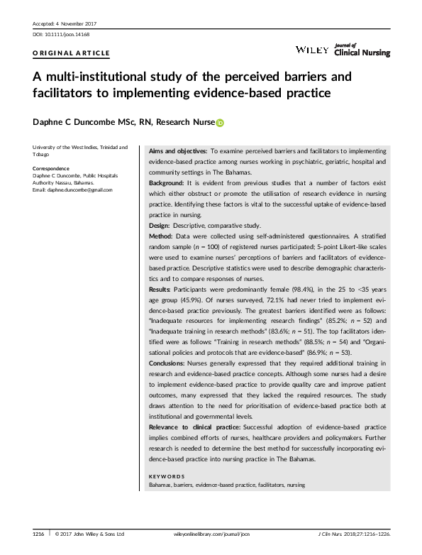 (PDF) A multi-institutional study of the perceived barriers and ...