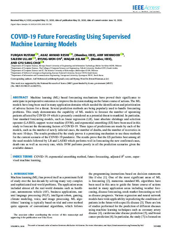(PDF) COVID-19 Future Forecasting Using Supervised Machine Learning Models