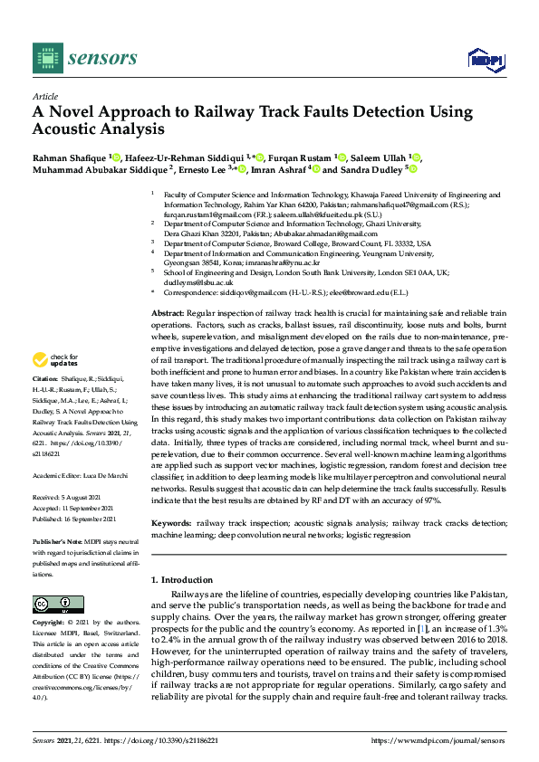 Pdf A Novel Approach To Railway Track Faults Detection Using Acoustic Analysis