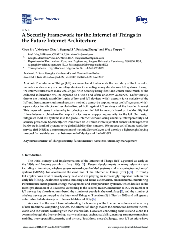 Pdf A Security Framework For The Internet Of Things In The Future Internet Architecture