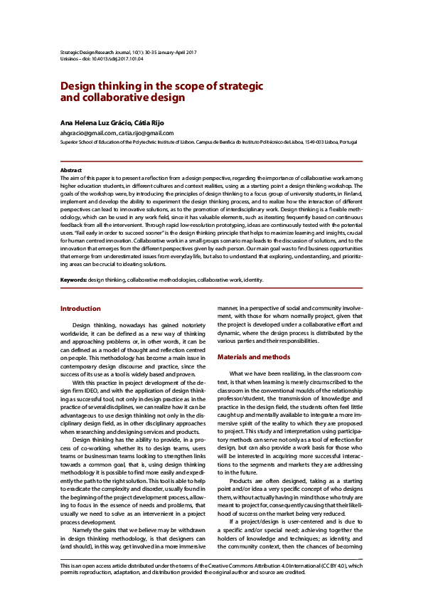 (PDF) Design thinking in the scope of strategic and collaborative design