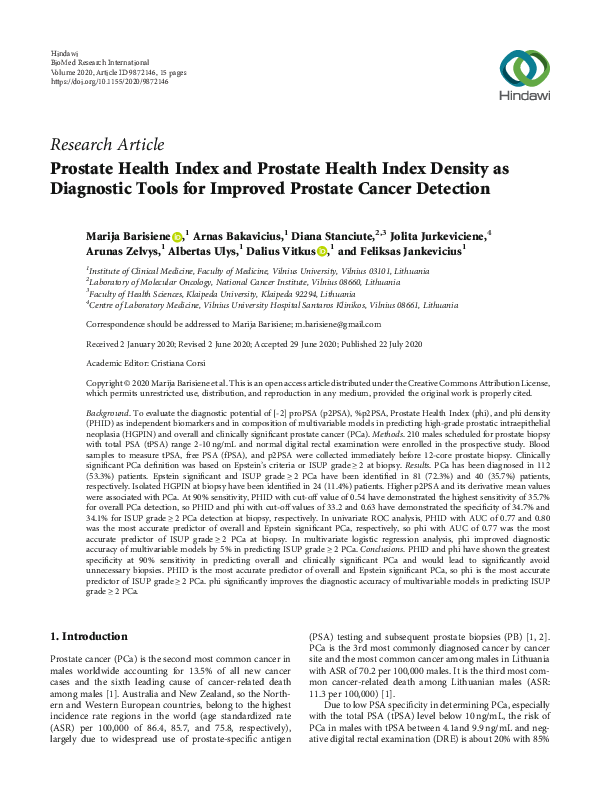 (PDF) Prostate Health Index and Prostate Health Index Density as ...