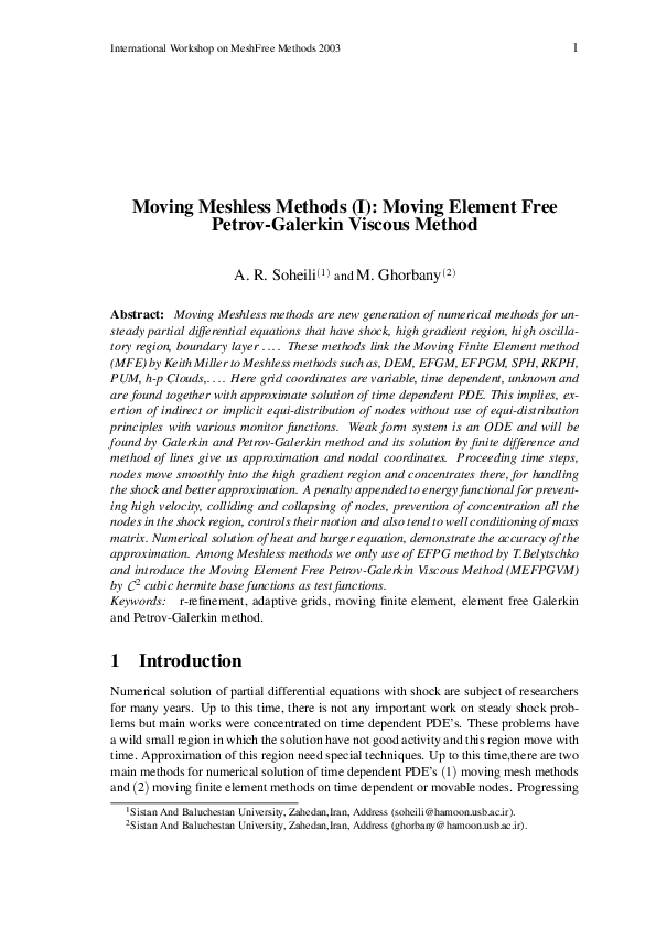 (PDF) Moving Meshless Methods (I): Moving Element Free Petrov-Galerkin Viscous Method
