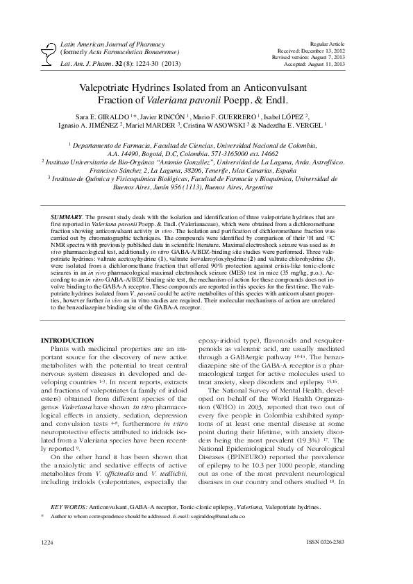 (PDF) Valepotriate Hydrines Isolated from an Anticonvulsant Fraction of ...