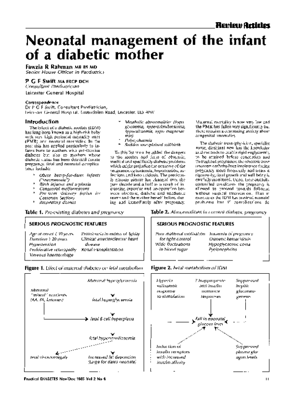 (PDF) Neonatal management of the infant of a diabetic mother