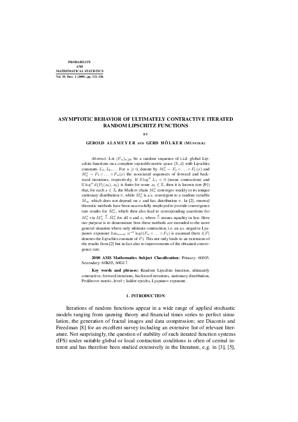 (PDF) Asymptotic Behavior of Ultimately Contractive Iterated Random Lipschitz Functions