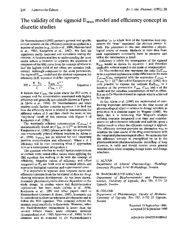 (PDF) The validity of the sigmoid Emax model and efficiency concept in ...