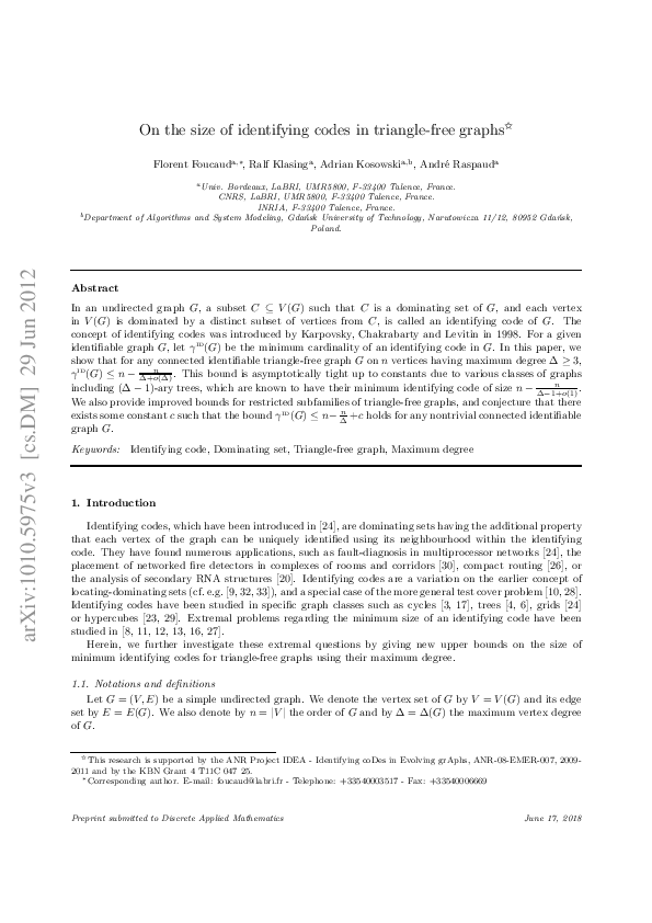 (PDF) On the size of identifying codes in triangle-free graphs