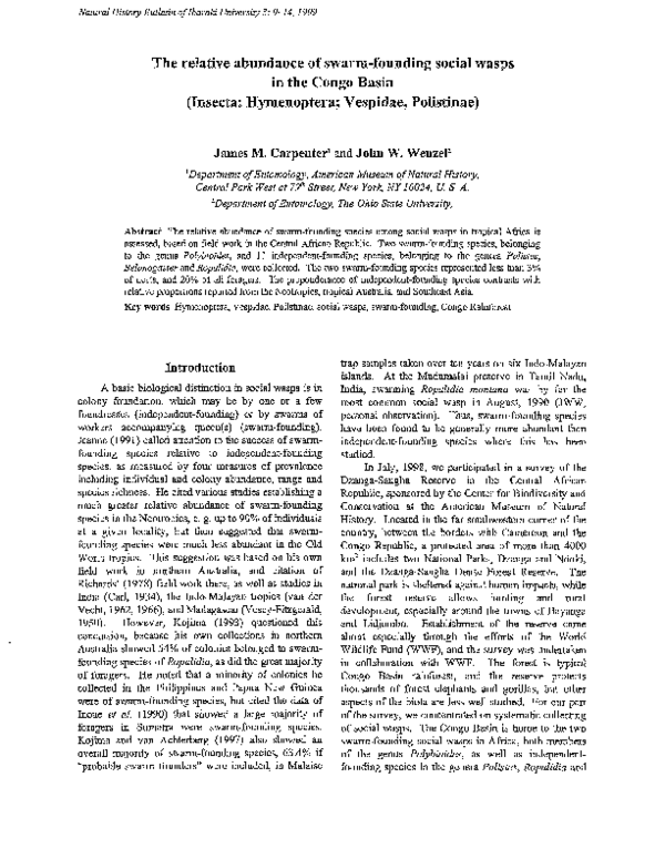 (PDF) The relative abundance of swarm-founding social wasps in the ...
