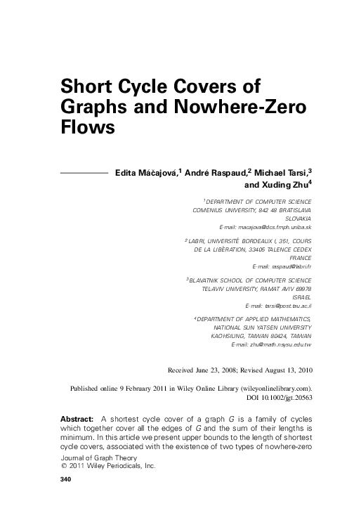 (PDF) Short cycle covers of graphs and nowhere-zero flows | Andre ...