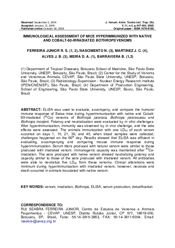 (PDF) Immunological assessment of mice hyperimmunized with native and ...