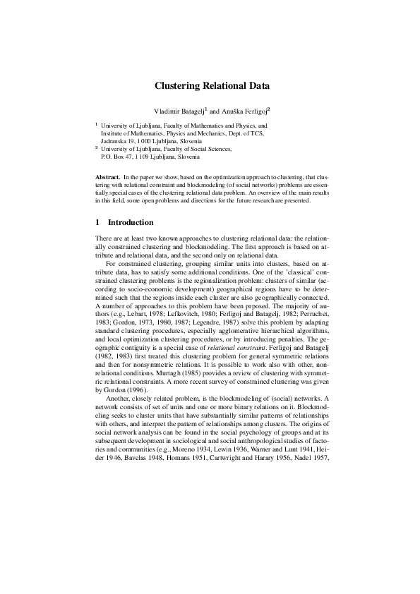 (PDF) Clustering relational data