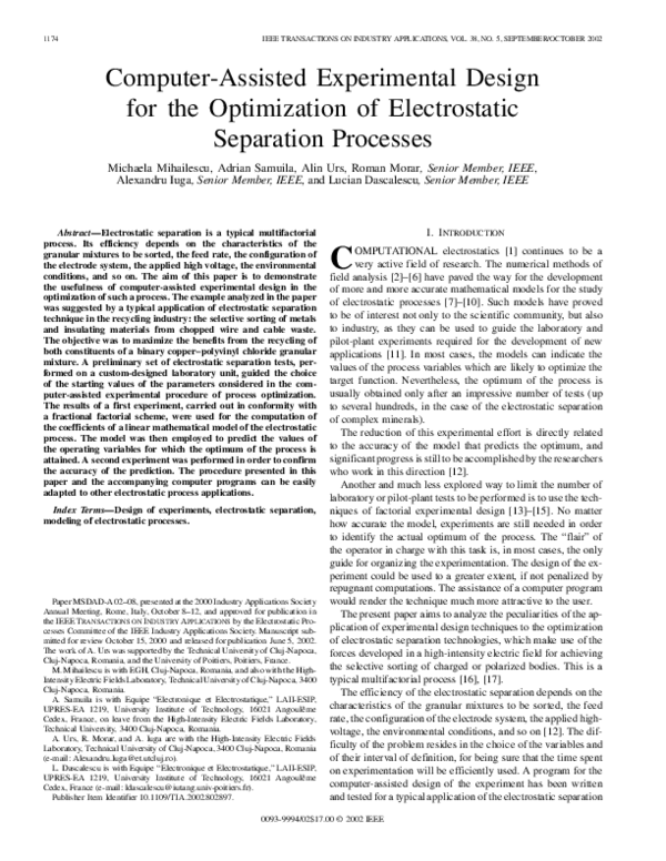 (PDF) Computer-assisted experimental design for the optimization of electrostatic separation ...