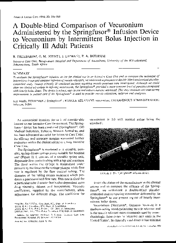 (PDF) Comparing Vecuronium Administration: Springfusor vs Bolus in ICU