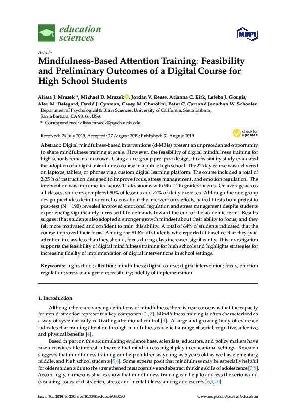 (PDF) Mindfulness-Based Attention Training: Feasibility and Preliminary Outcomes of a Digital ...