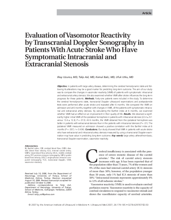 (PDF) Evaluation of vasomotor reactivity by transcranial Doppler and ...