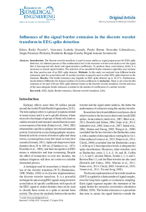 Pdf Influences Of The Signal Border Extension In The Discrete Wavelet Transform In Eeg Spike