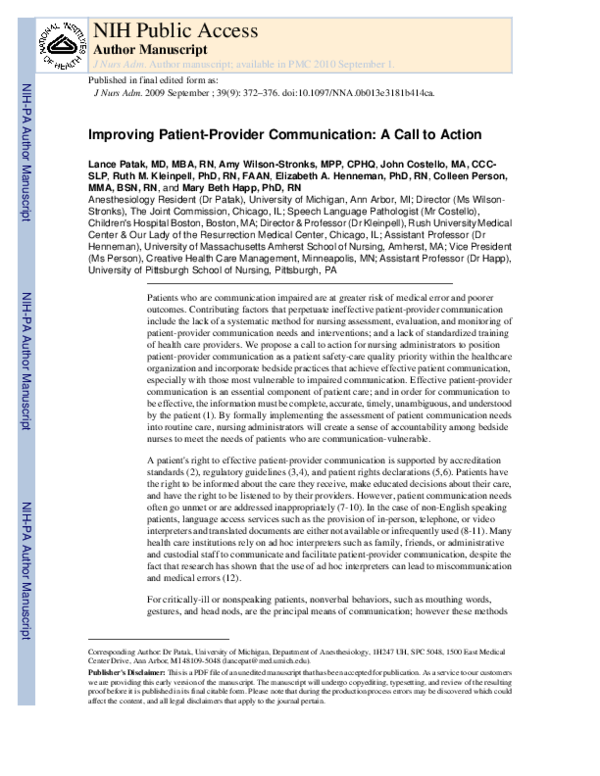 (PDF) Improving Patient-Provider Communication