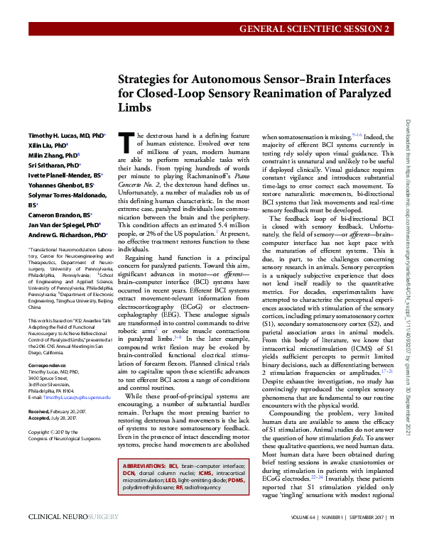 (PDF) Strategies for Autonomous Sensor–Brain Interfaces for Closed-Loop ...