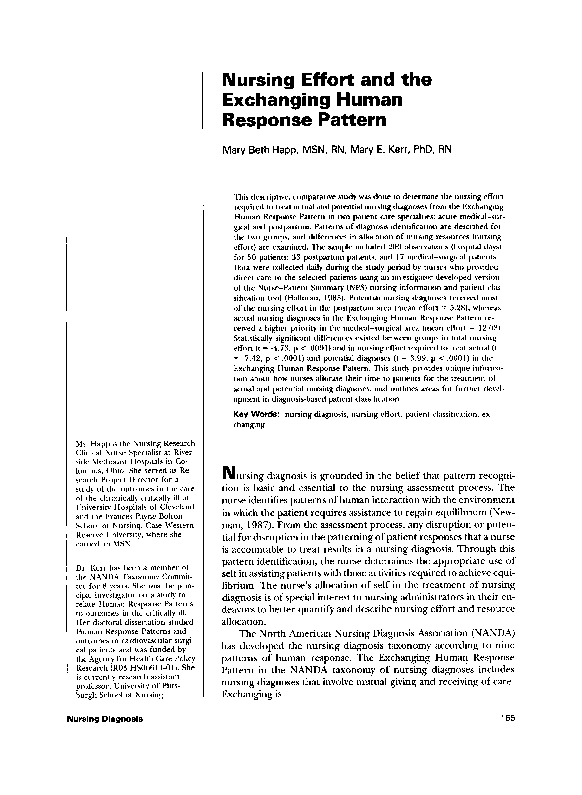 (PDF) Nursing effort and the exchanging human response pattern